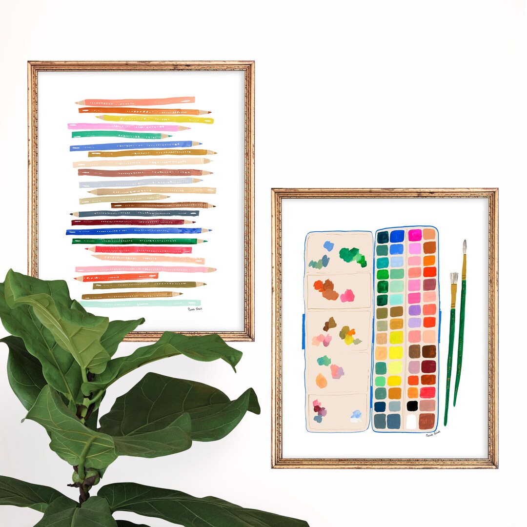 Set of 2 Art Supplies Art Prints | Artist Home Decor | Craft Room | Art ...