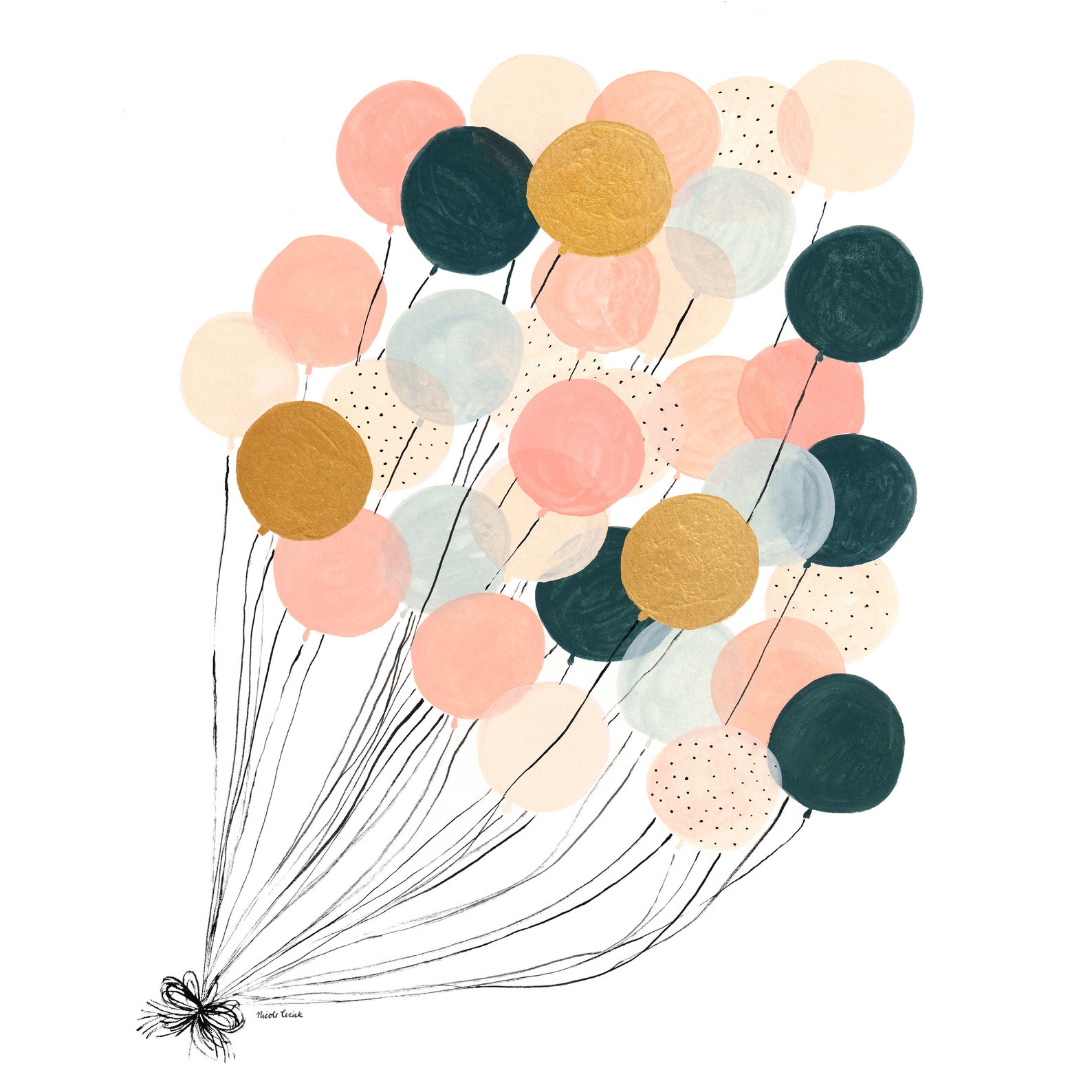 Vintage Balloons Art Print Bunch of Balloons Bow Whimsical - Etsy