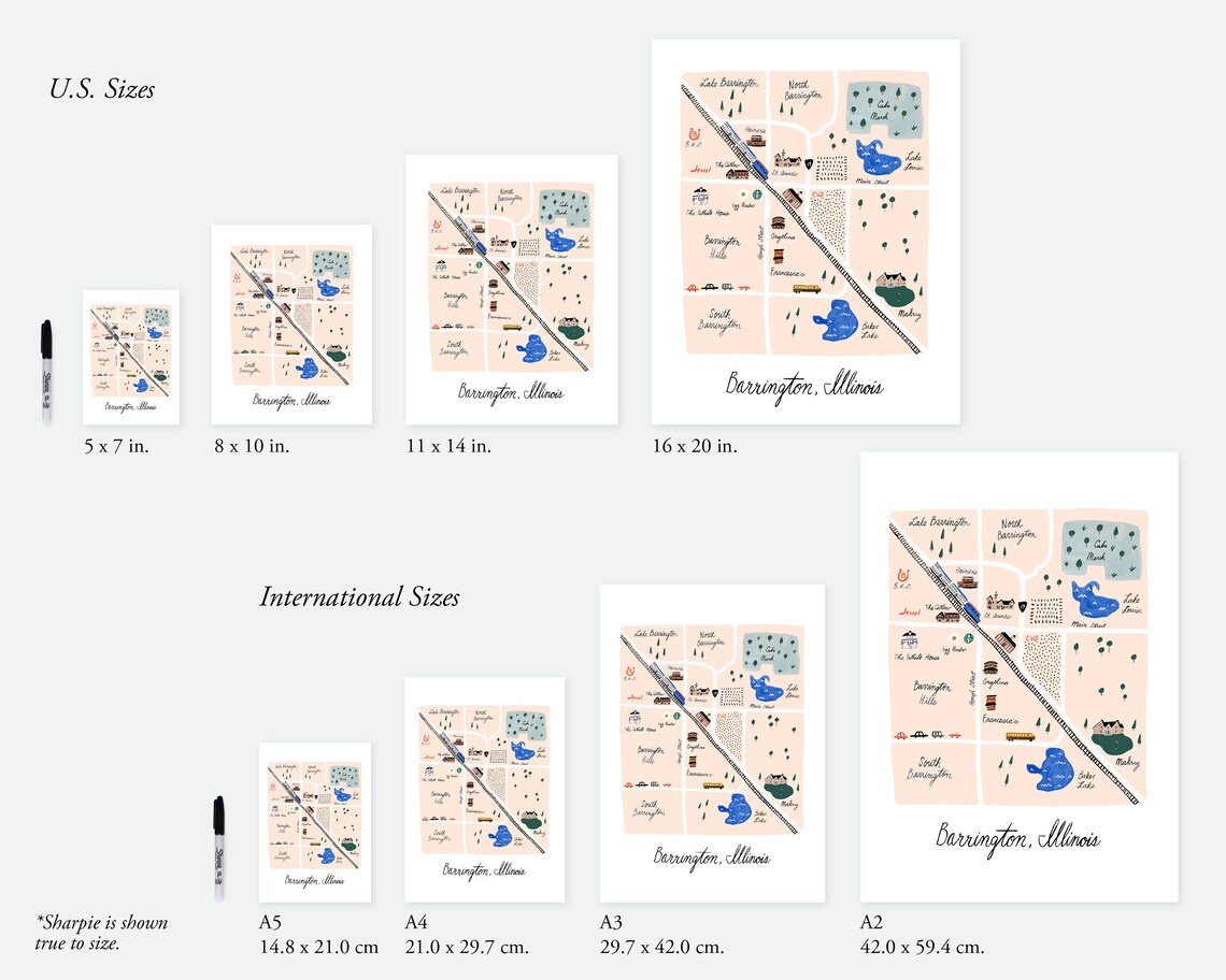 Barrington Illinois Map Art Print Chicago Suburbs Wall Art - Etsy