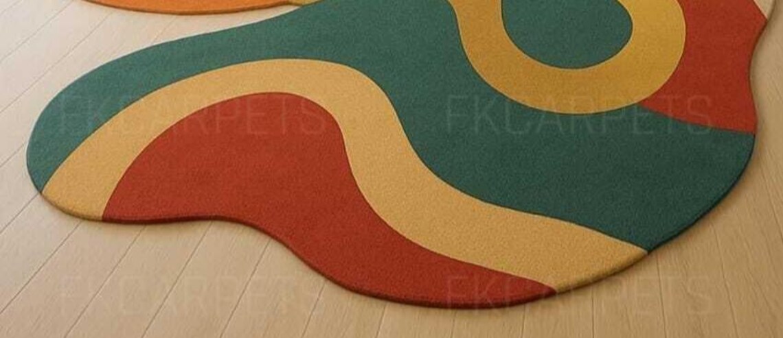 70s Retro Wave Rug Groovy Multicolor Wavy Carpet Irregular Shape Area ...