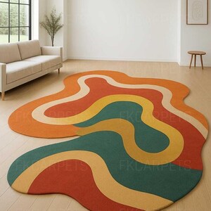 70s Retro Wave Rug Groovy Multicolor Wavy Carpet Irregular Shape Area ...