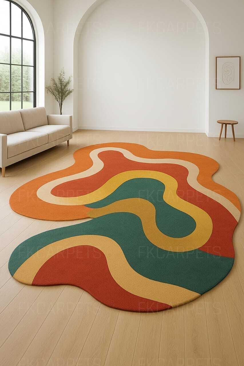 70s Retro Wave Rug Groovy Multicolor Wavy Carpet Irregular Shape Area ...