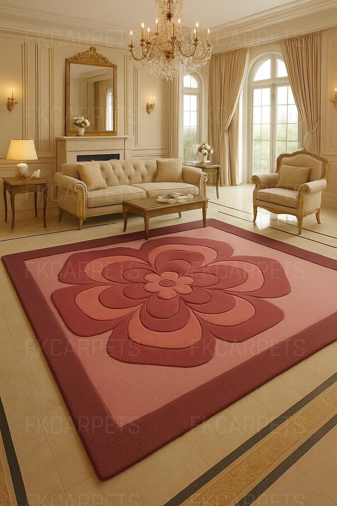 Modern Pink Flower Rug | Luxury 3D Floral Carpet | Elegant Living Room ...