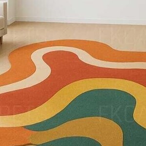 70s Retro Wave Rug Groovy Multicolor Wavy Carpet Irregular Shape Area ...