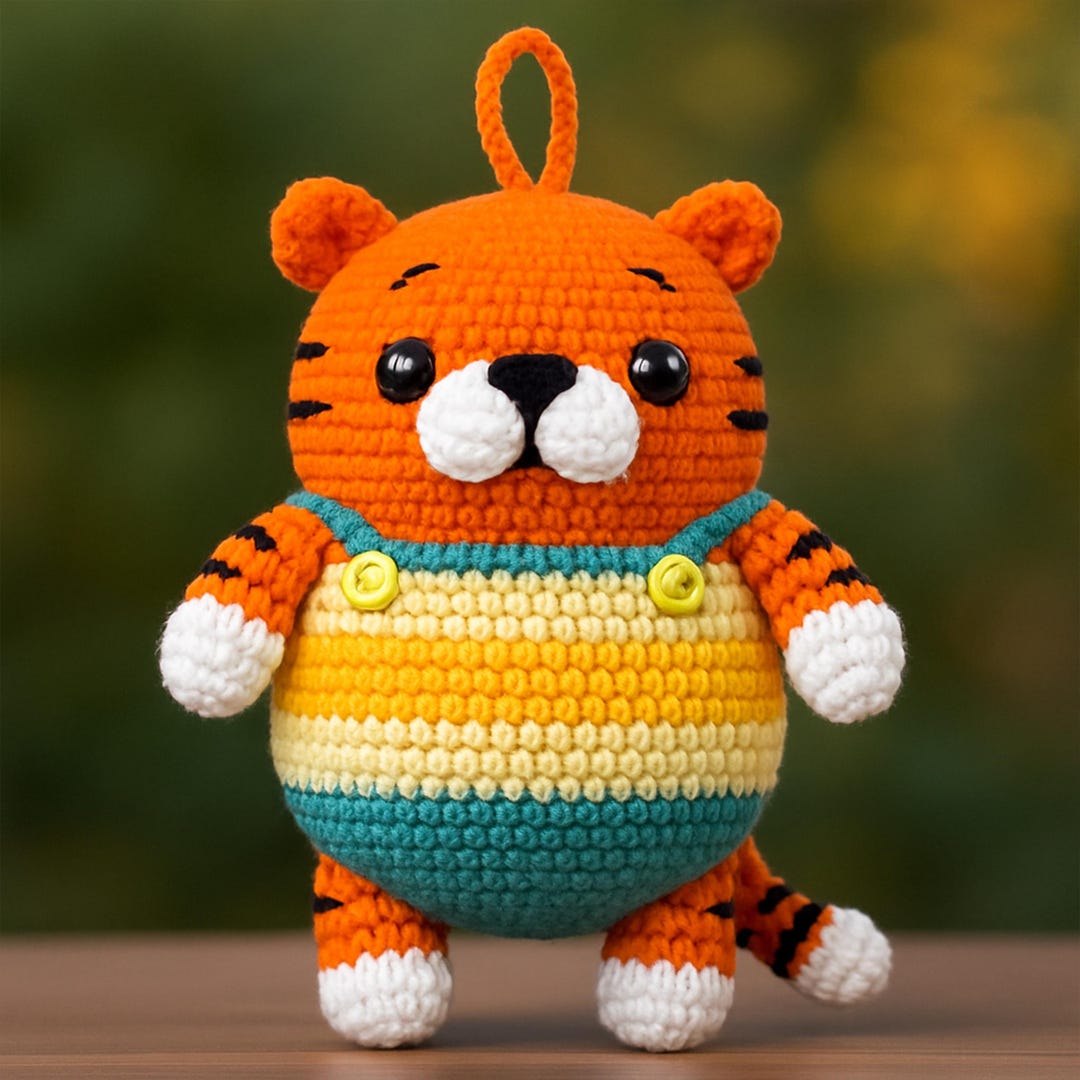 Cute Tiger Crochet Pattern PDF, Amigurumi Tiger in Overalls Tutorial ...