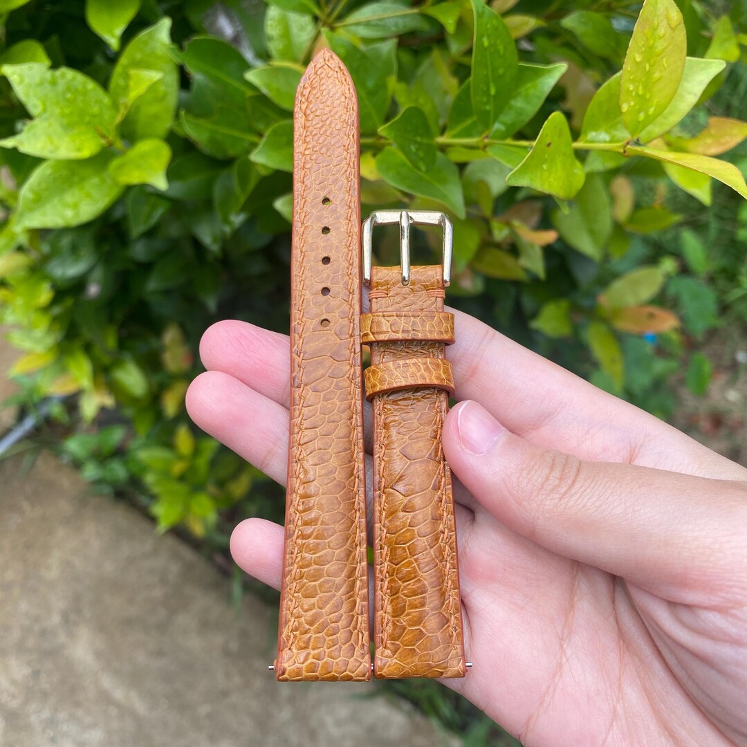 Tan Ostrich Leather Watch Band Handmade Wrist Strap Customized Size ...