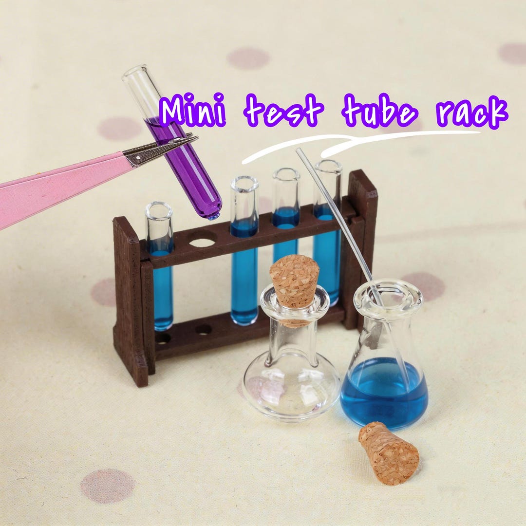 1:12 Scale Miniature Lab Set Test Tube Rack Beaker Glassware Dollhouse ...