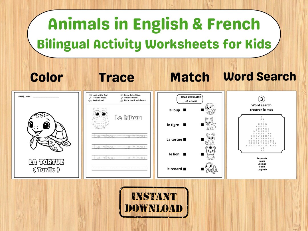 Bilingual Animals English & French_60+ Pages_instant Download - Etsy