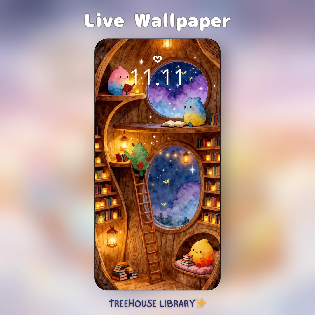 Cozy Live + Static Phone Wallpaper Bundle – Treehouse Library - Etsy