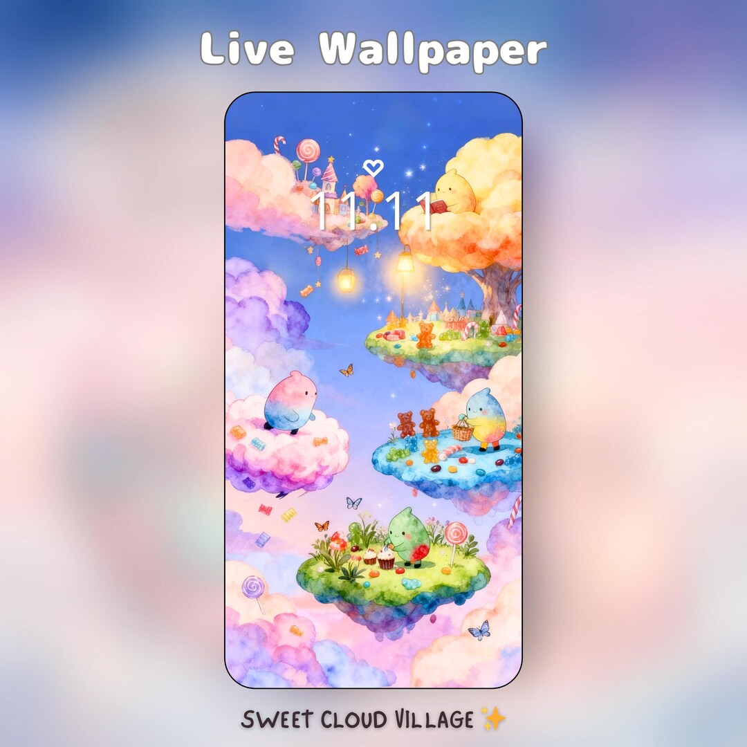 Cozy Live + Static Phone Wallpaper Bundle – Sweet Cloud Village - Etsy