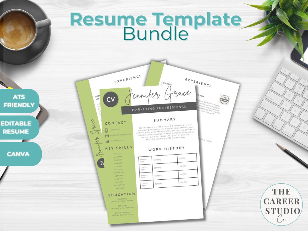Modern Resume Template Bundle for Canva | Sage Green, ATS Friendly ...