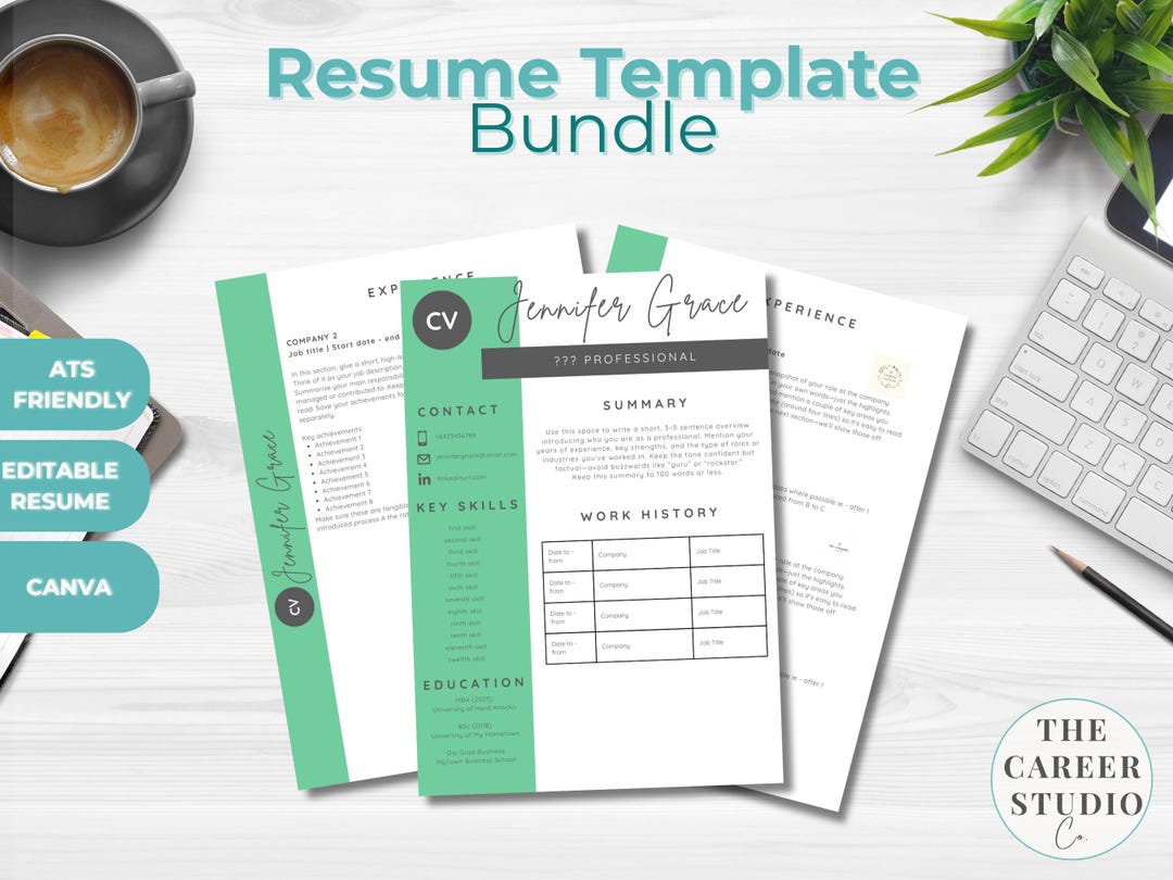 Teal Resume Template Bundle for Canva | ATS Friendly, Cover Letter ...