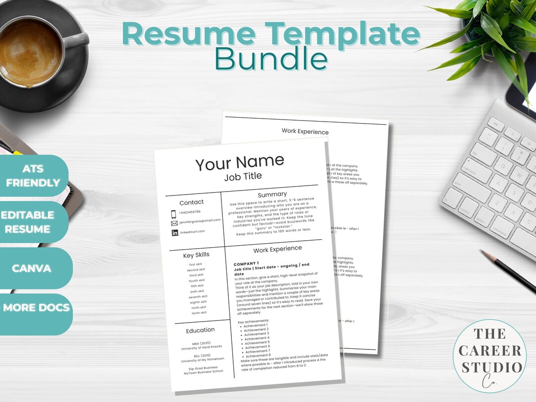 Minimalist Resume Template | Editable CV, Cover Letter (instant ...