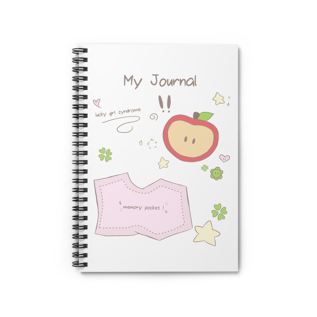 Apple & 4 Leaf Clover Aesthetic Spiral Notebook | Cute Study Journal - Etsy
