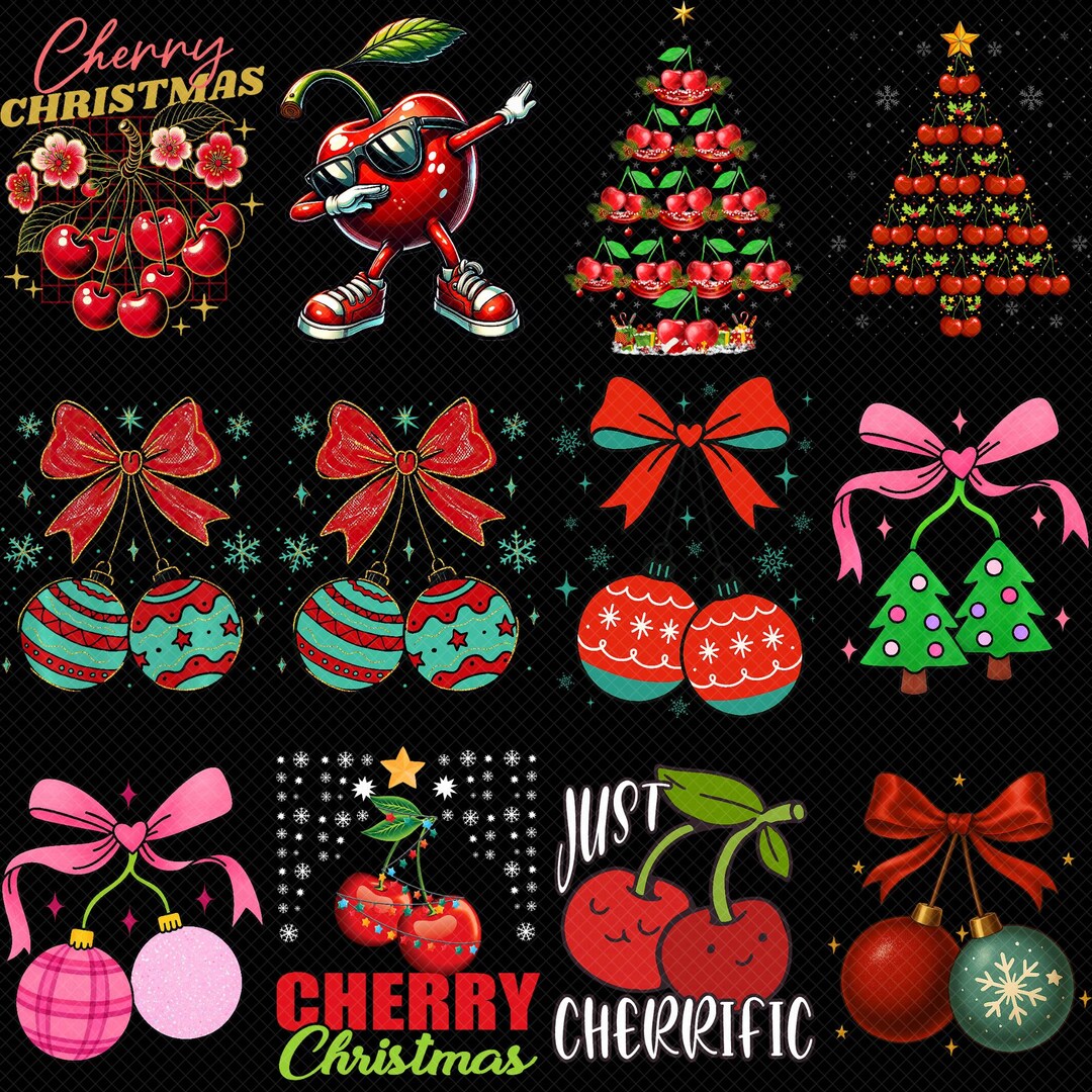 Cherry Christmas PNG Bundle, Christmas Cherry Designs, Cute Cherry Tree ...
