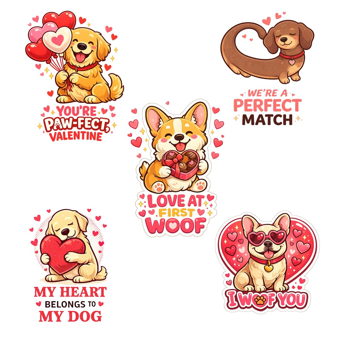 Valentine Dog Clipart PNG Bundle | Kawaii Puppy Love Designs (digital ...