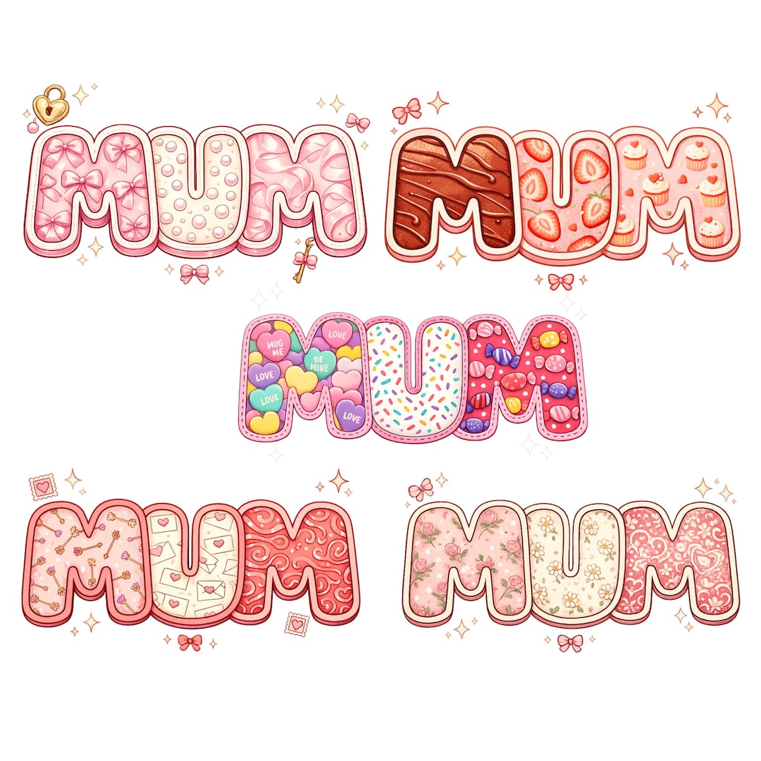 Cute Mum Candy Lettering PNG Bundle | Sweet Mother’s Day Clipart for ...