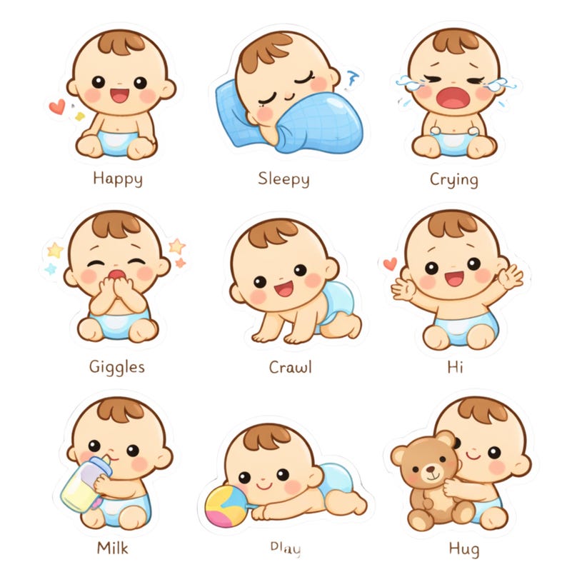 Kawaii Baby Emotions Sticker Set | Nursery Planner Clipart (PNG Digital ...
