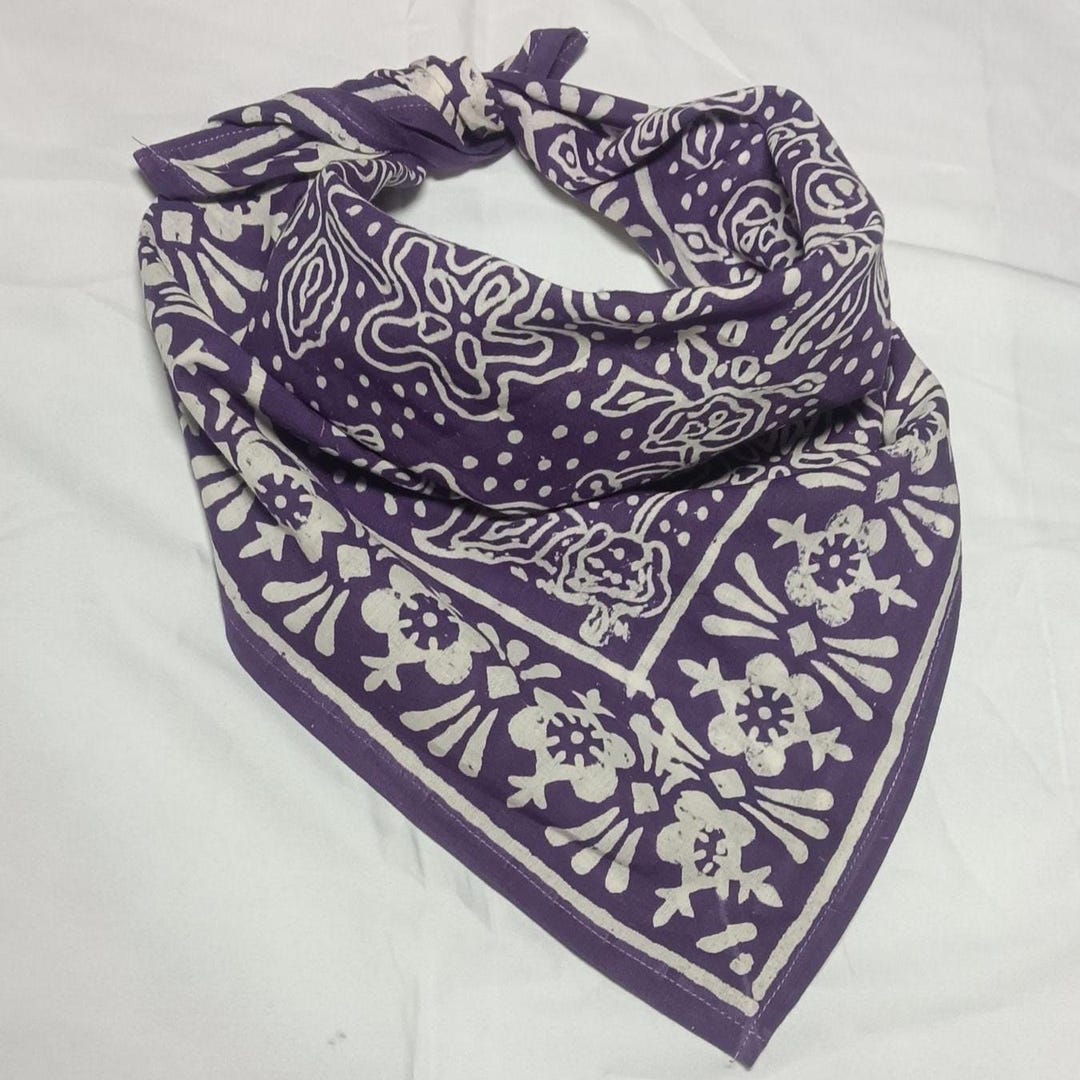 Organic Cotton Violet Hand Block Print Bandana | Summer Bahemian Cotton ...