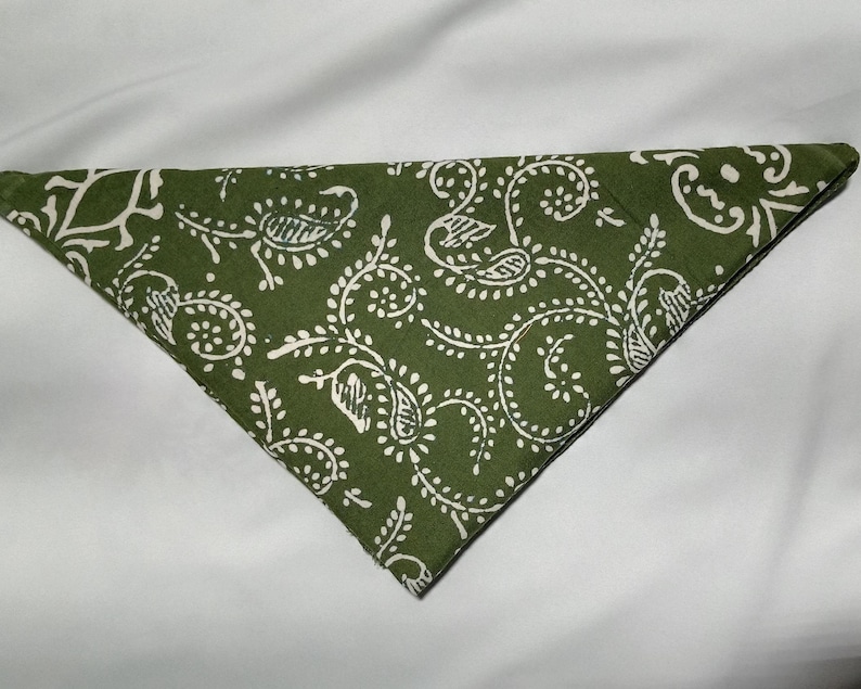 Hand Block Printed Organic Cotton Bandana – Olive Green Paisley Scarf ...