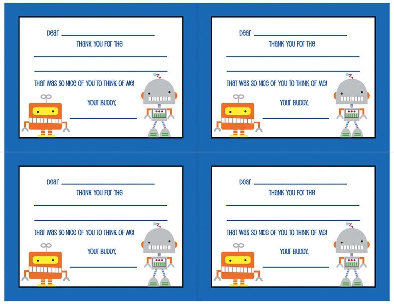 Fill in the Blank Thank You Notes Robot Themed - Etsy