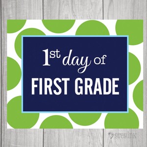 FIRST GRADE First Day & Last Day of School Signs Polka Dot Background ...