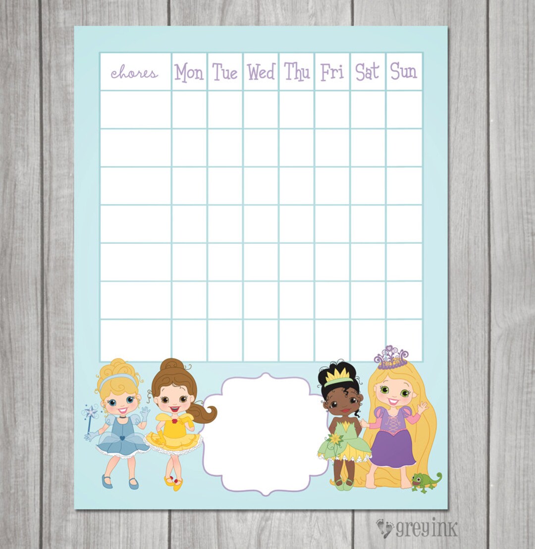Princess Themed Chore Chart Reward Chart Digital File - Etsy