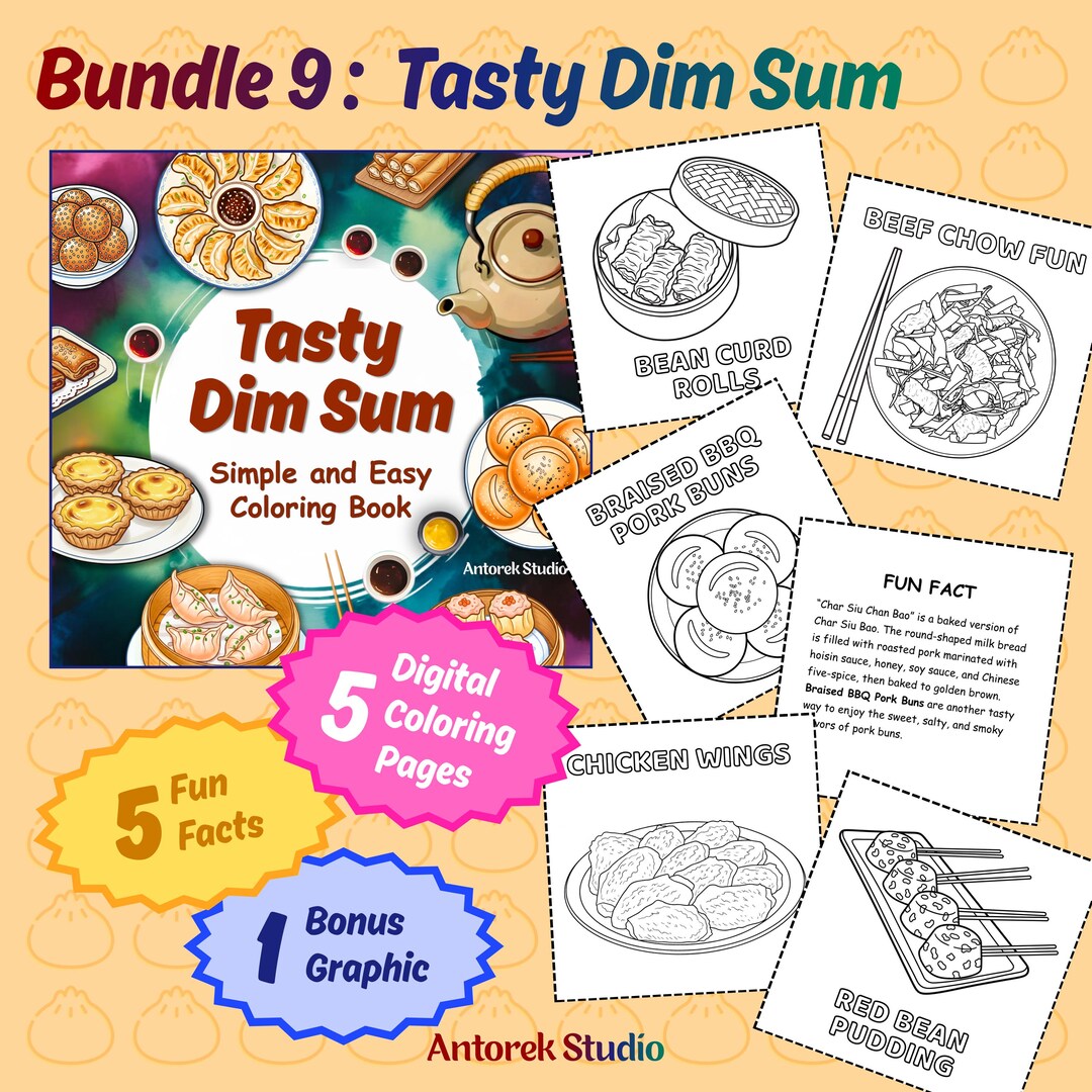 Bundle 9 | Tasty Dim Sum Simple and Easy Coloring Book for Kids and ...