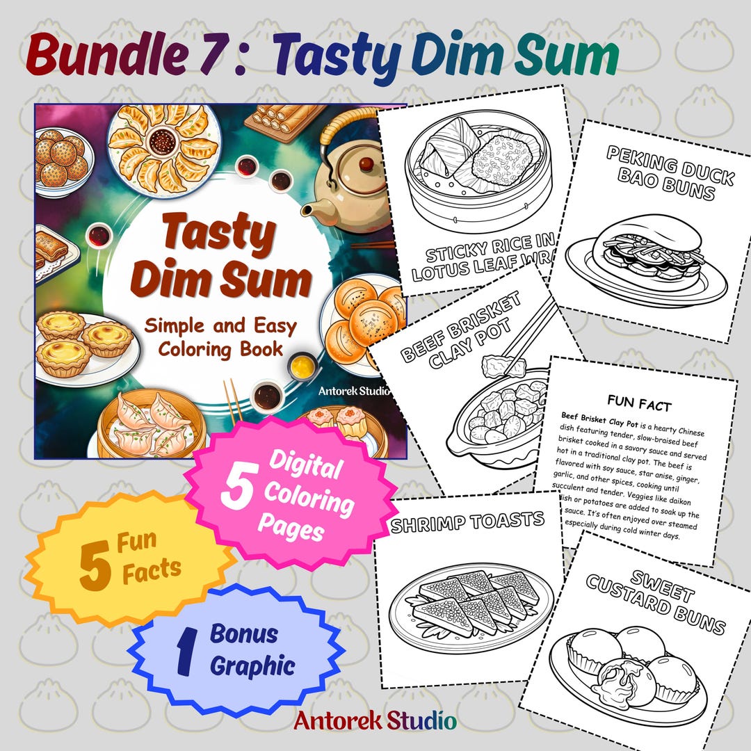 Bundle 7 | Tasty Dim Sum Simple and Easy Coloring Book for Kids and ...
