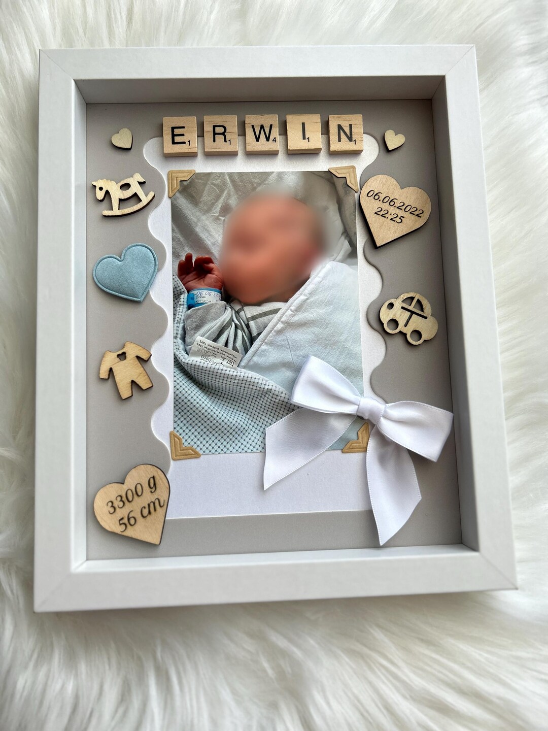 Personalized Baby Boy Birth Frame • Custom Name & Birth Stats Shadow ...