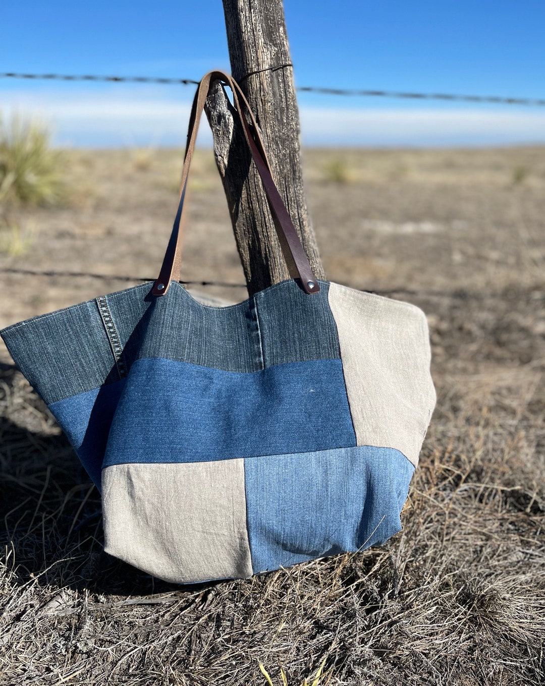 Eco-friendly Recycled Denim and Linen Tote Recycled Denim Bag ...