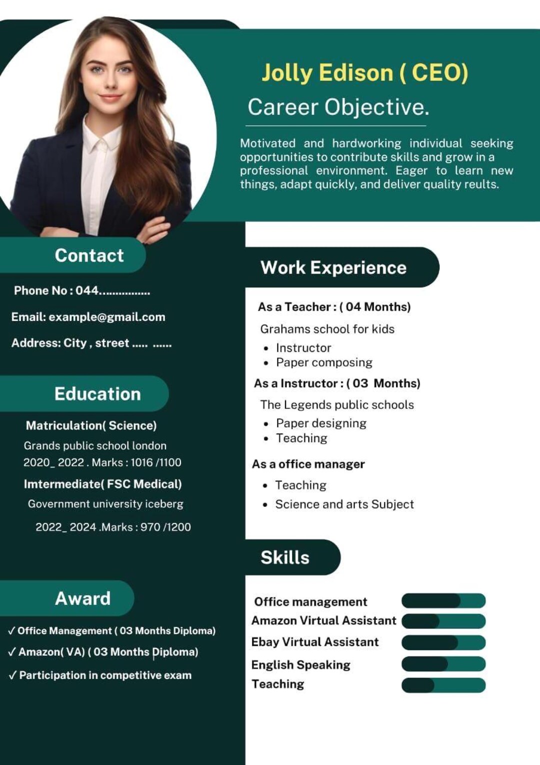 Modern Editable Resume Template | Professional Resume for Job ...