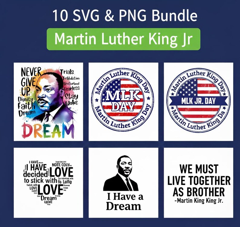 MLK Jr SVG & PNG Bundle – Black History Month Designs (instant Download ...