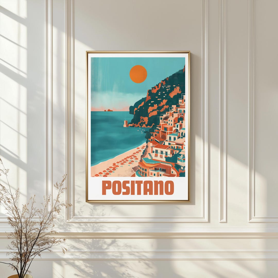 Retro Positano Travel Poster – Vintage Italy Wall Art (digital Download ...