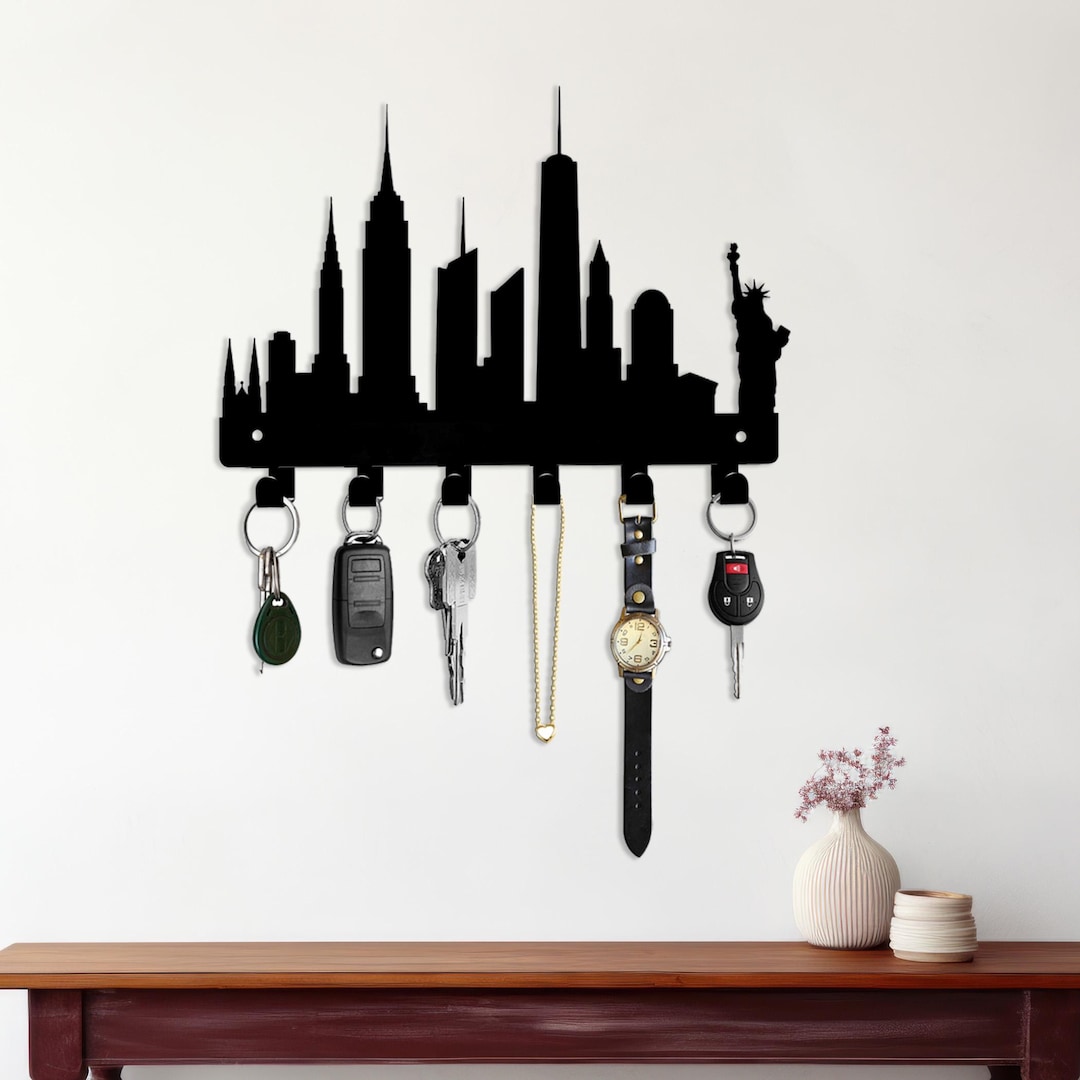 New York Skyline Key Holder, Wall-mounted Metal Organizer With Statue ...