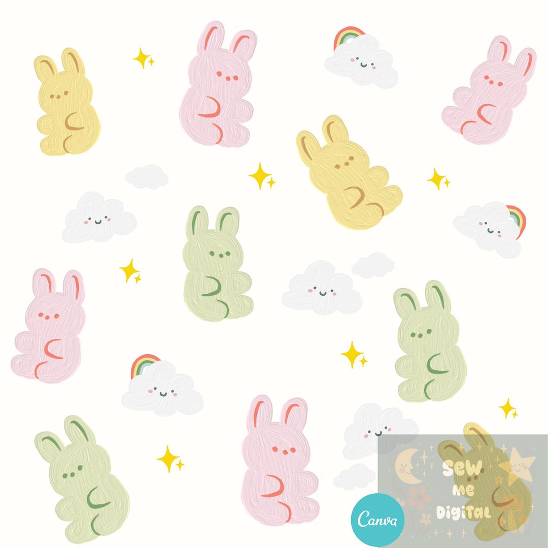 Seamless Rainbow Rabbit Pattern- Repeating Design Digital Paper- Hand ...