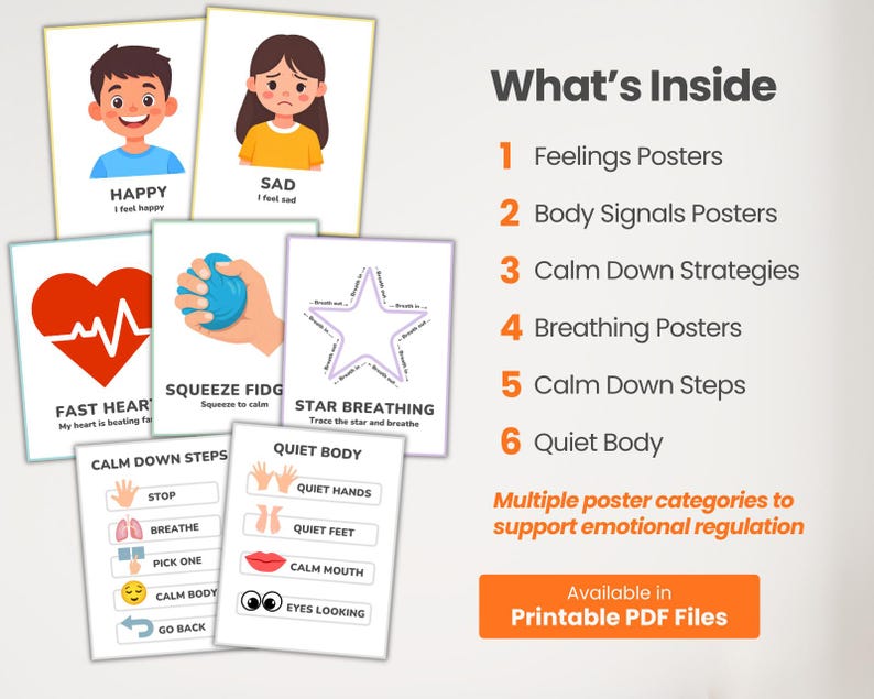 Calm Down Corner Posters, Emotional Regulation, Mindfulness Signs, ASD ...