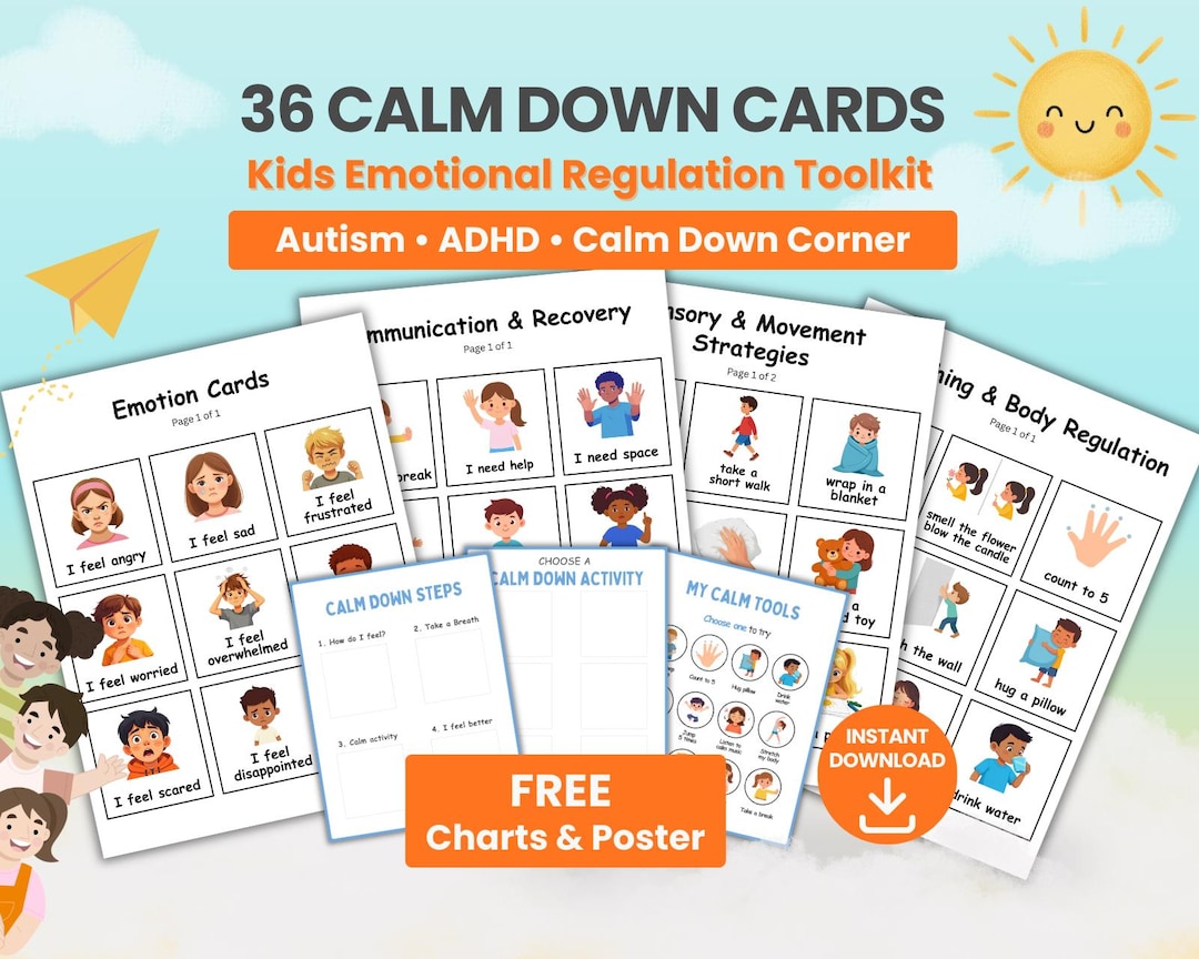 Calm Down Cards Kids, Emotional Regulation Toolkit, Autism ADHD Coping ...