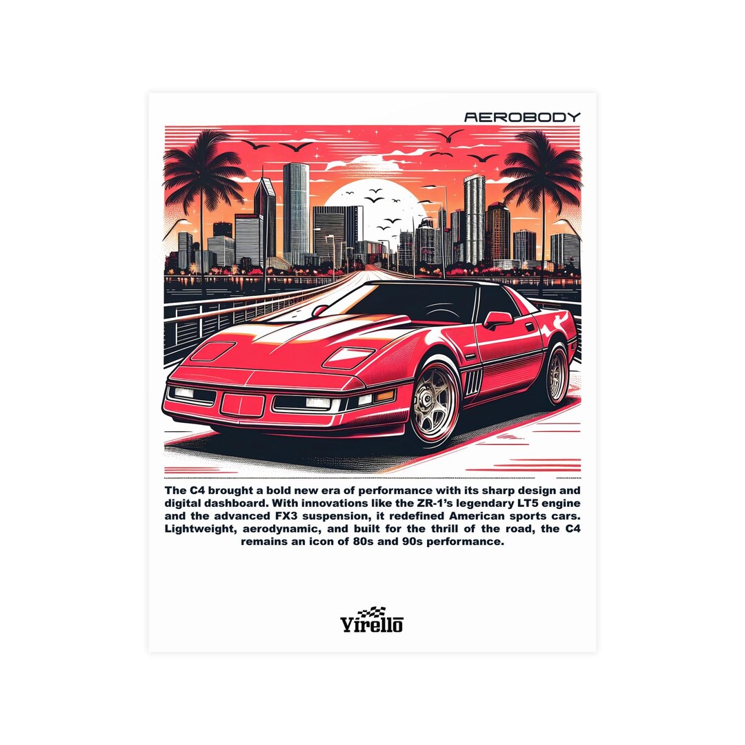 1984–1996 Chevrolet Corvette (C4) Poster - Wall Art Gift for Car ...