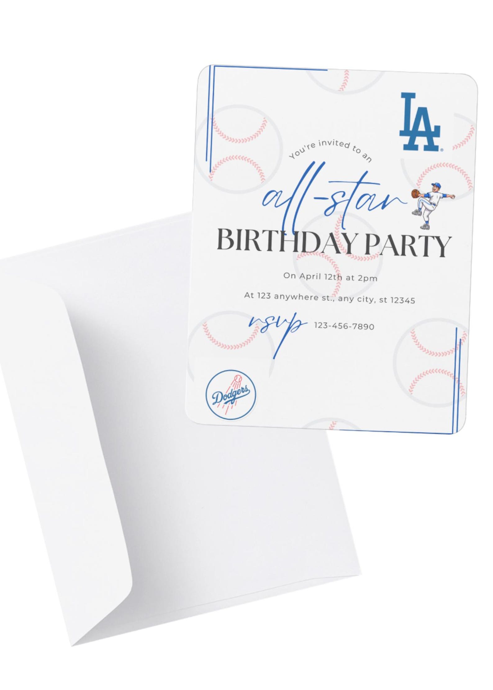 Dodgers Birthday Invitation Editable | Baseball Ticket Party Invite ...