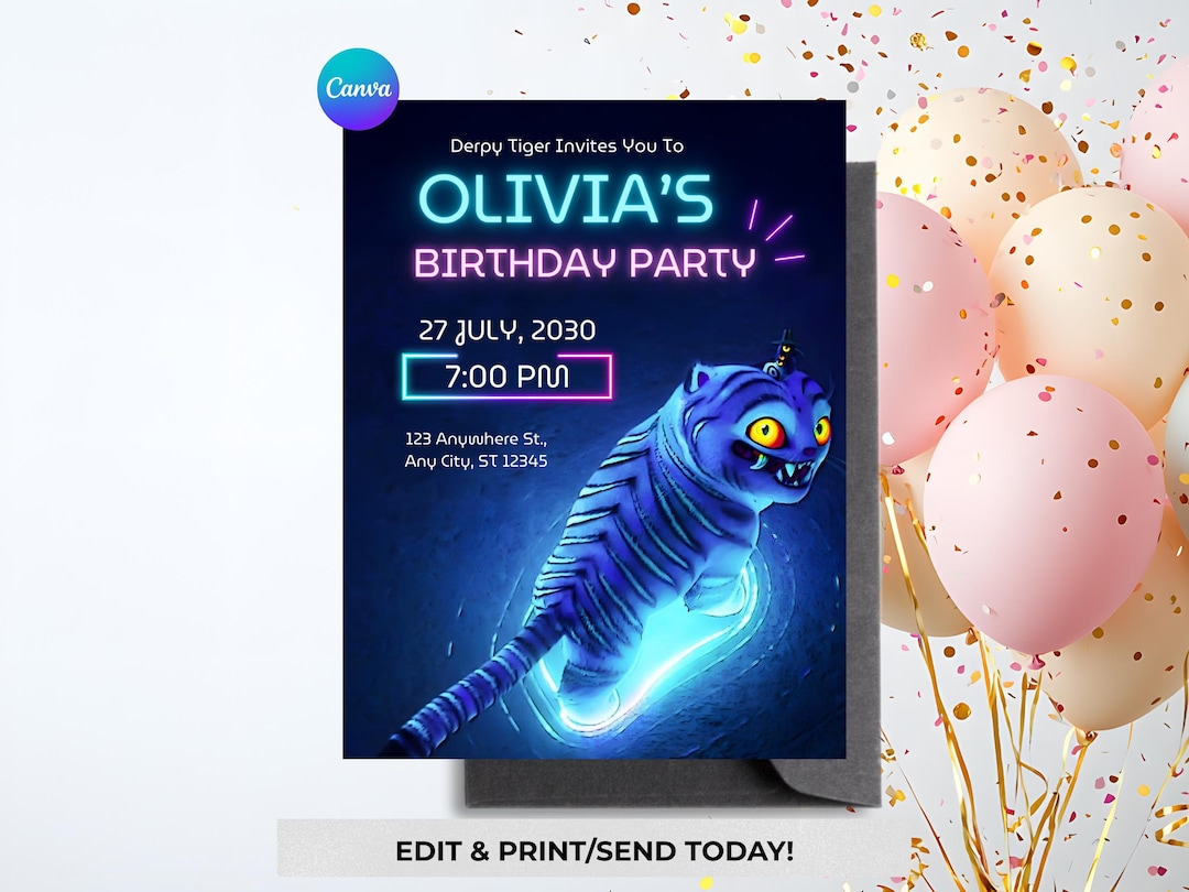 K-pop Demon Hunters Derpy Tiger Birthday Invitation | K-pop Party ...