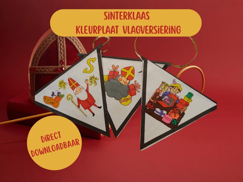 Kleurplaat Sinterklaas Vlagversiering, Voor Op Pakjesavond, Thuis, in ...