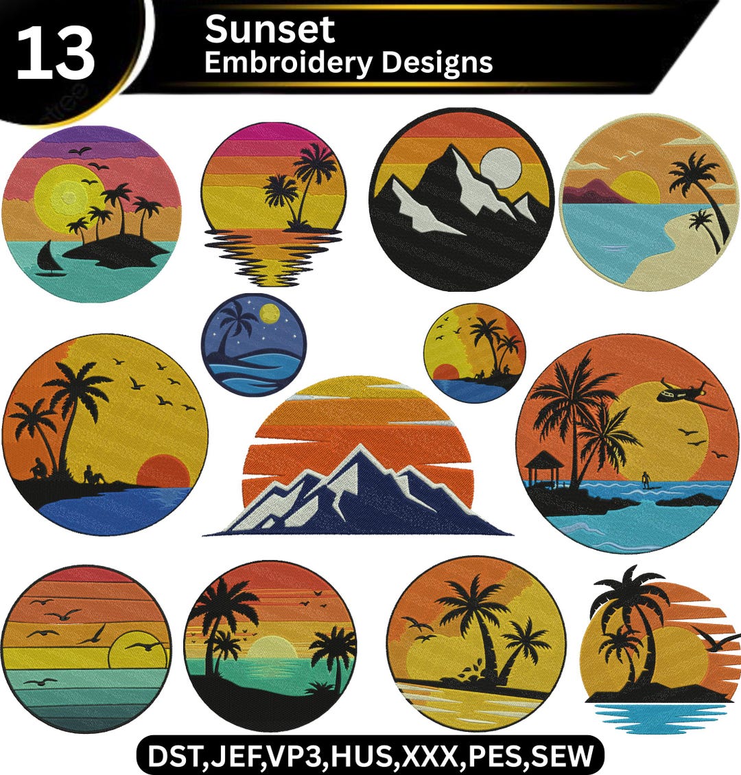 Sunset Scene Embroidery Design | Nature Landscape Machine Embroidery ...