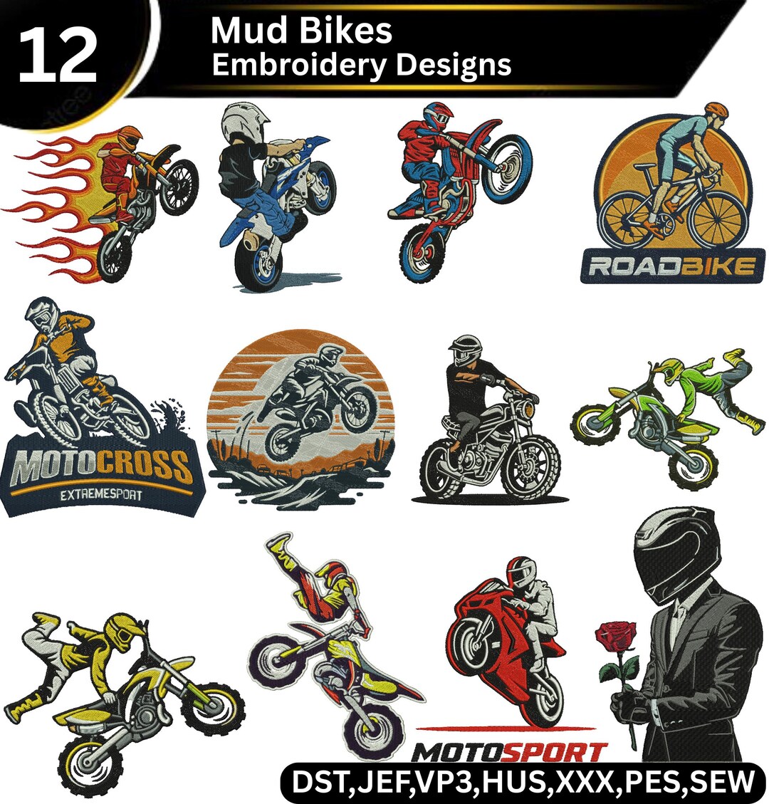 Mud Bike Embroidery Design | Dirt Bike Machine Embroidery File ...
