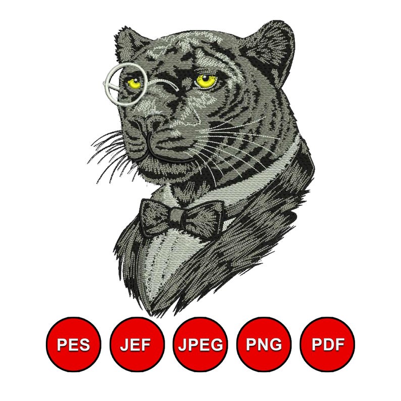 Panther With Bow Tie Embroidery Design, Modern Feline Art (digital ...