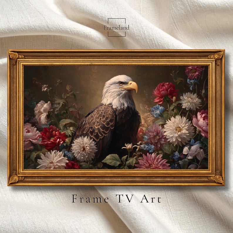 Eagle Floral Samsung Frame TV Art, Patriotic USA Digital Download (16:9 ...