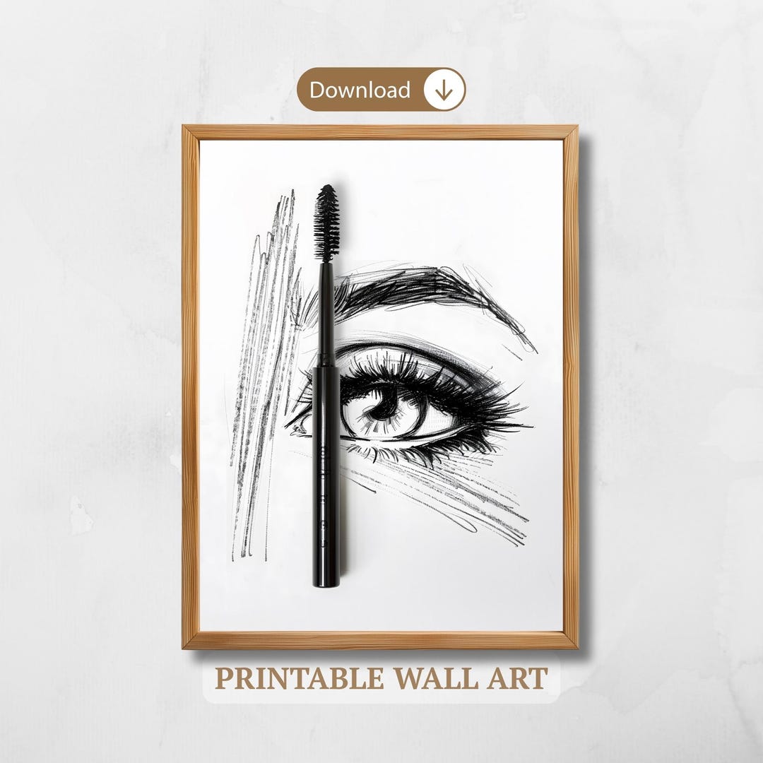 Mascara Pencil Sketch Poster, Black and White Fashion Eye Illustration ...
