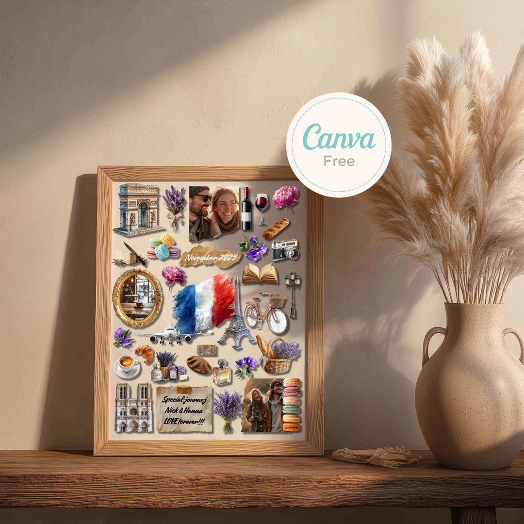 France Collage Poster – Realistic French Wall Art, Paris Travel Decor ...