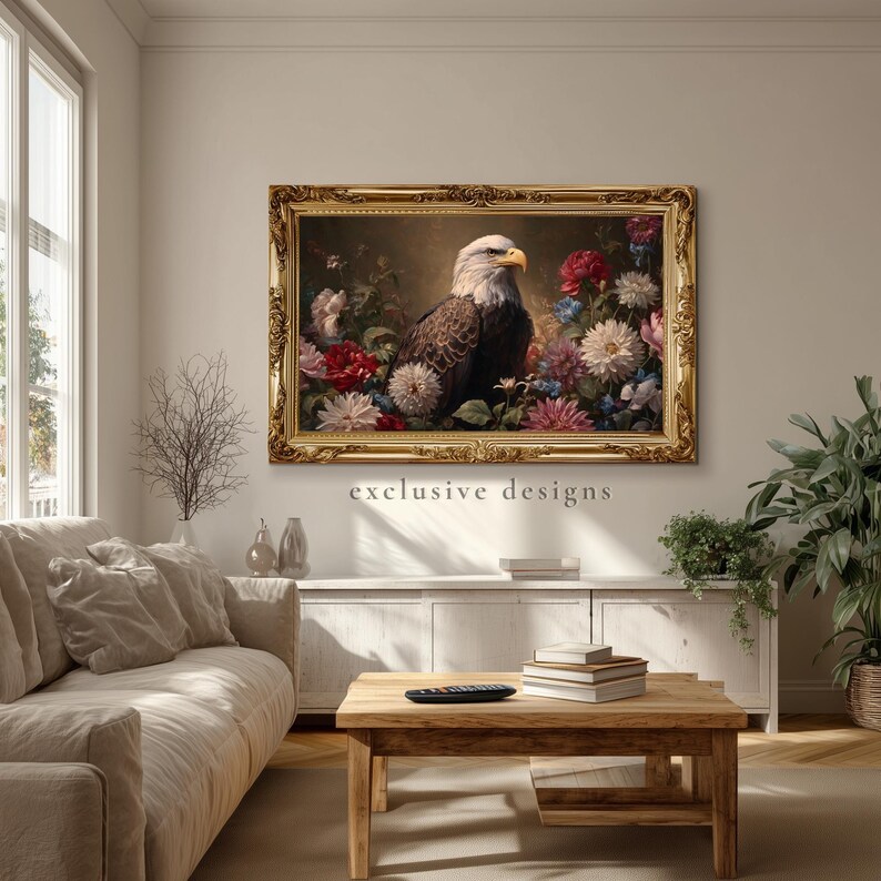 Eagle Floral Samsung Frame TV Art, Patriotic USA Digital Download (16:9 ...
