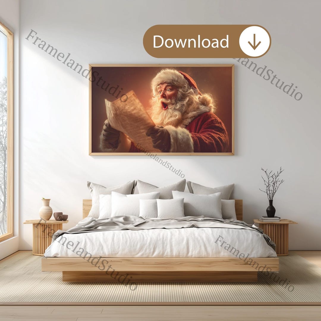 Surprised Santa Reading Letter TV Art, Funny Christmas Frame TV Decor ...